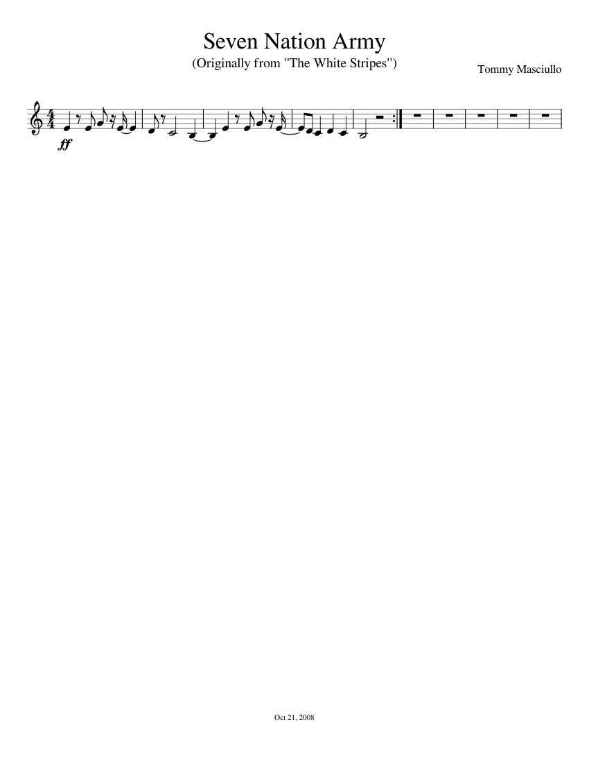 Seven Nation Army Sheet music for Piano (Solo) | Musescore.com
