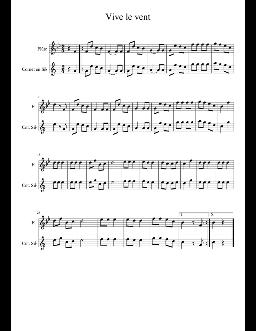 Vive le vent sheet music for Flute, Trumpet download free in PDF or MIDI