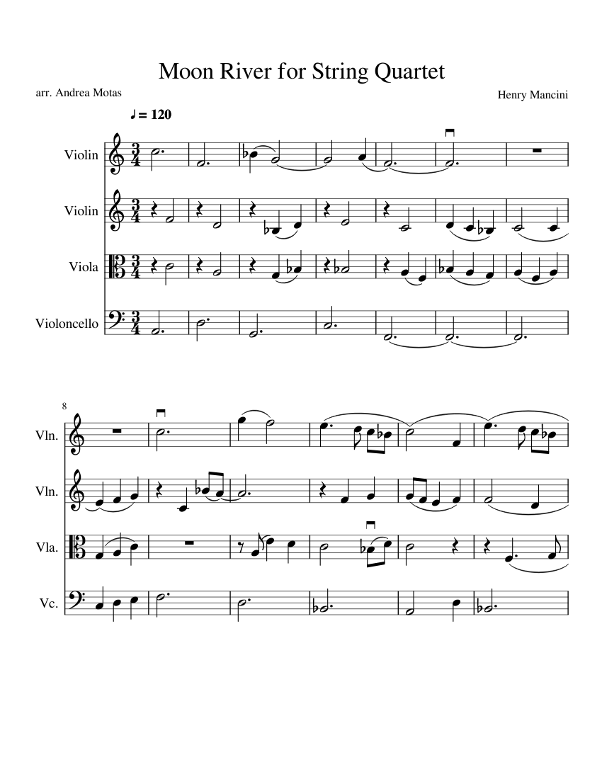Moon River for String Quartet Sheet music for Violin, Viola, Cello | Download free in PDF or ...