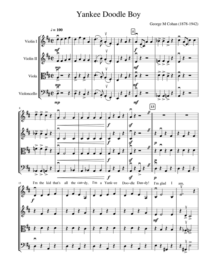 Yankee Doodle Boy Sheet music for Violin, Cello, Viola (String Quartet ...