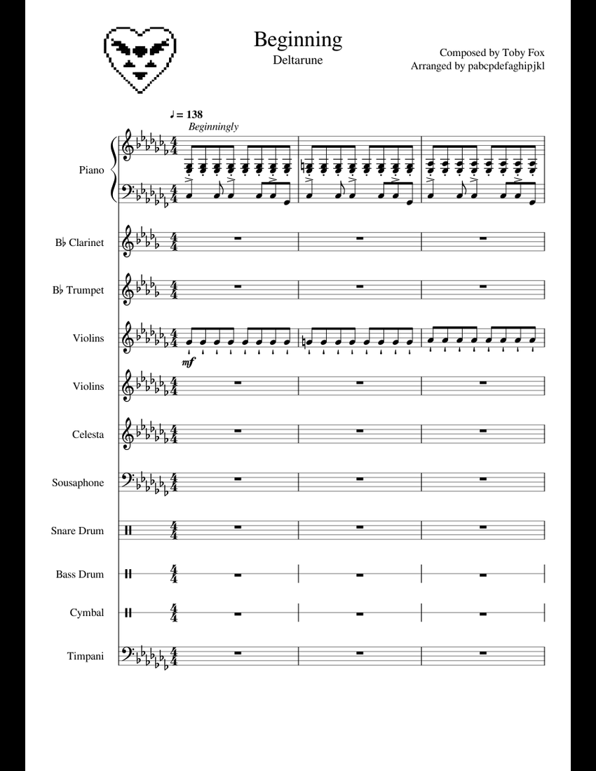 Deltarune - Beginning (mus_introcar.ogg) sheet music for Piano ...