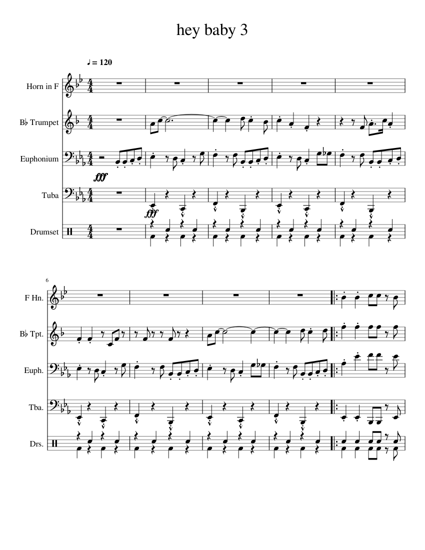 hey baby Sheet music for French Horn, Trumpet, Tuba, Percussion ...