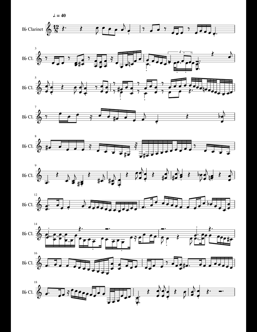 Bb Bach Sonate No1 BWV 1001 Siciliano for clarinet sheet music for ...