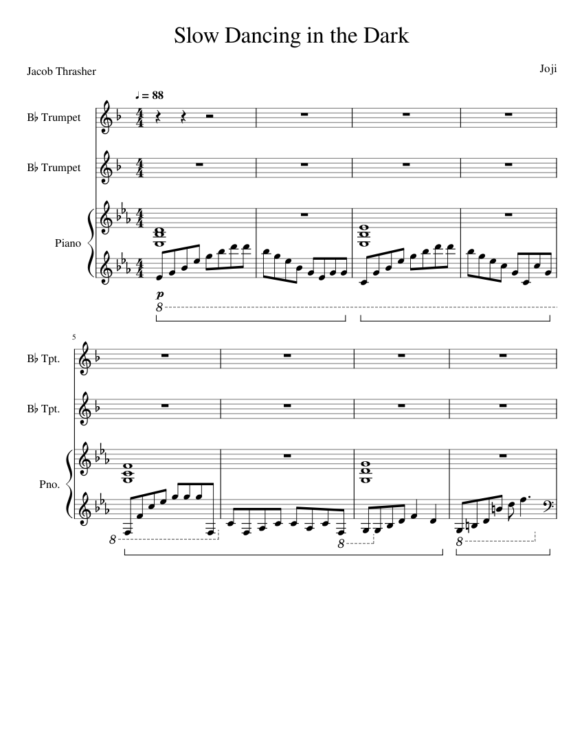 Slow Dancing in the Dark -- Joji sheet music for Piano, Trumpet download free in PDF or MIDI