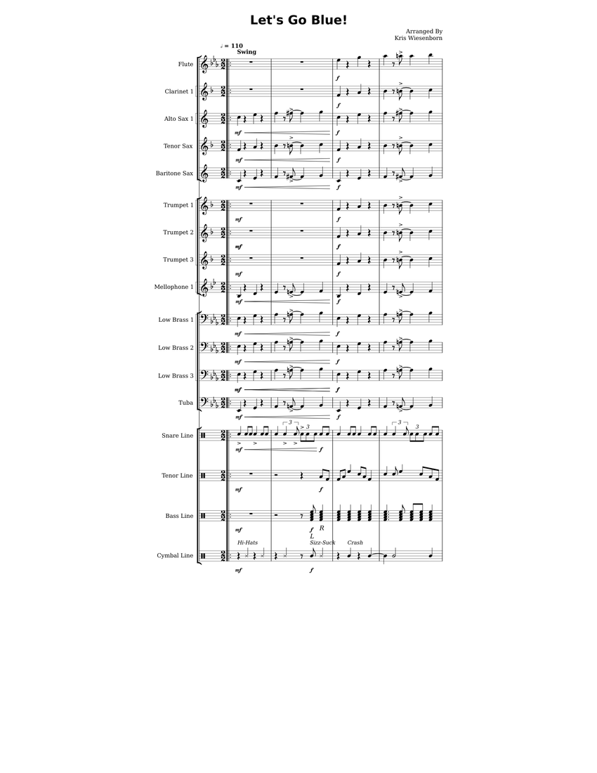 Let's Go Blue! Sheet music for Trumpet (In B Flat), Trombone, Flute, Clarinet (In B Flat) & more ...
