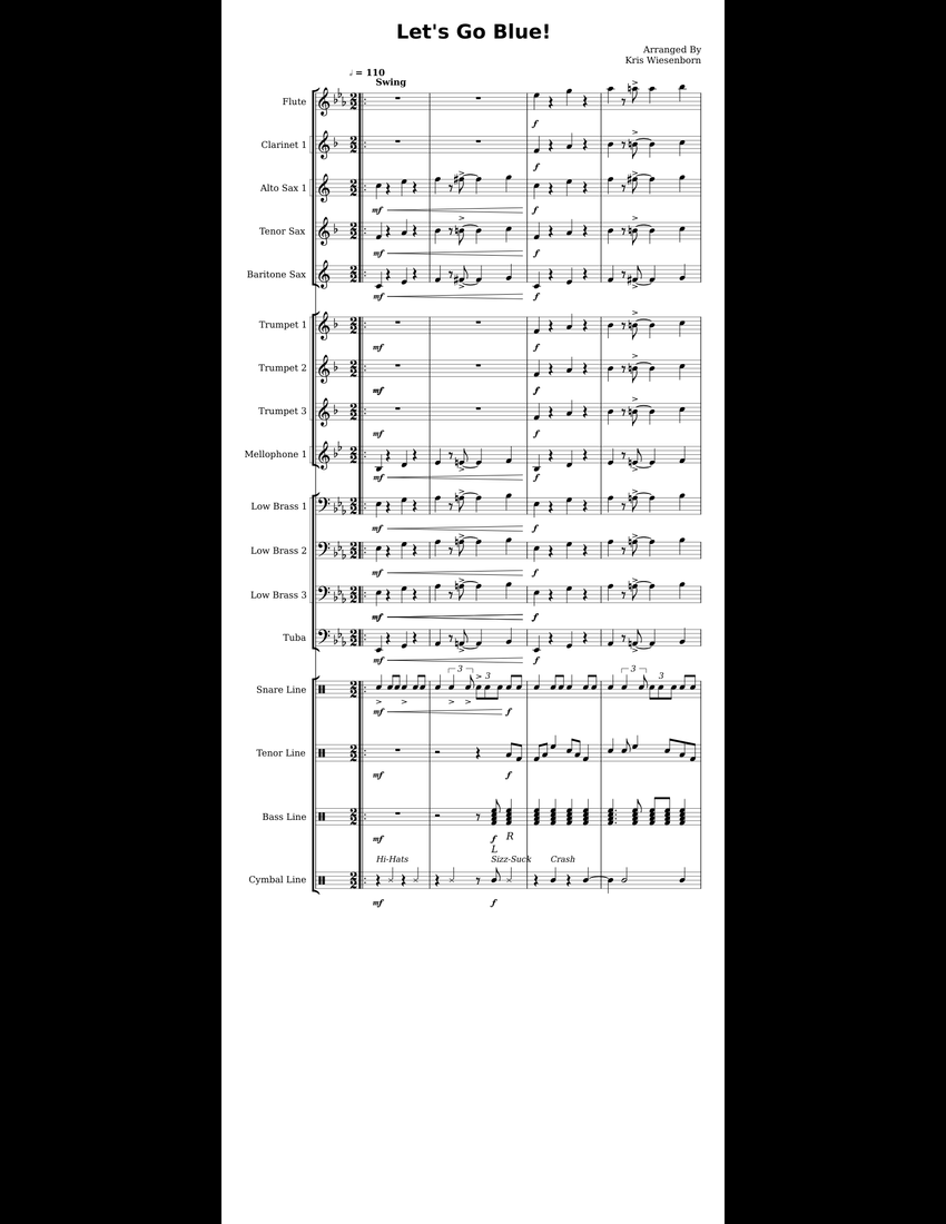 Let's Go Blue! sheet music for Flute, Clarinet, Piano, Alto Saxophone download free in PDF or MIDI