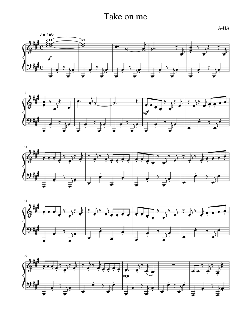 Take On Me Chords Piano