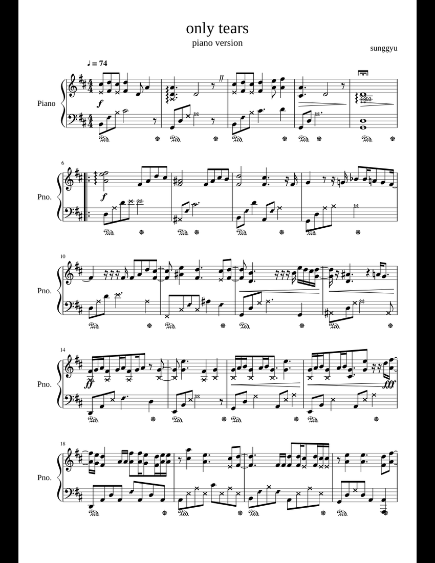 Only tears Sunggyu sheet music for Piano download free in PDF or MIDI