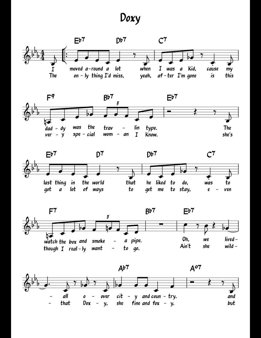 Doxy sheet music for Piano download free in PDF or MIDI