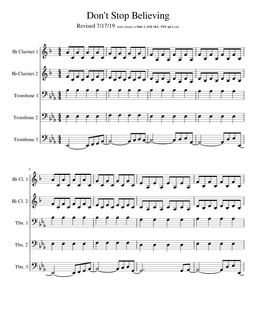 Don't_Stop_Believing Sheet music for Trumpet (In B Flat), Trombone, Flute, Clarinet (In B Flat ...