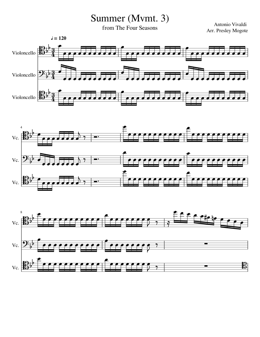 Vivaldi Storm sheet music for Cello download free in PDF or MIDI