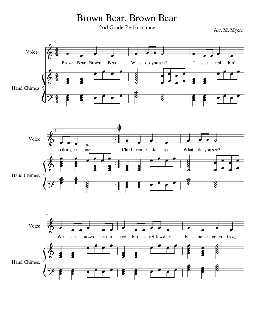 Brown Bear Brown Bear Sheet music for Voice, Percussion | Download free ...