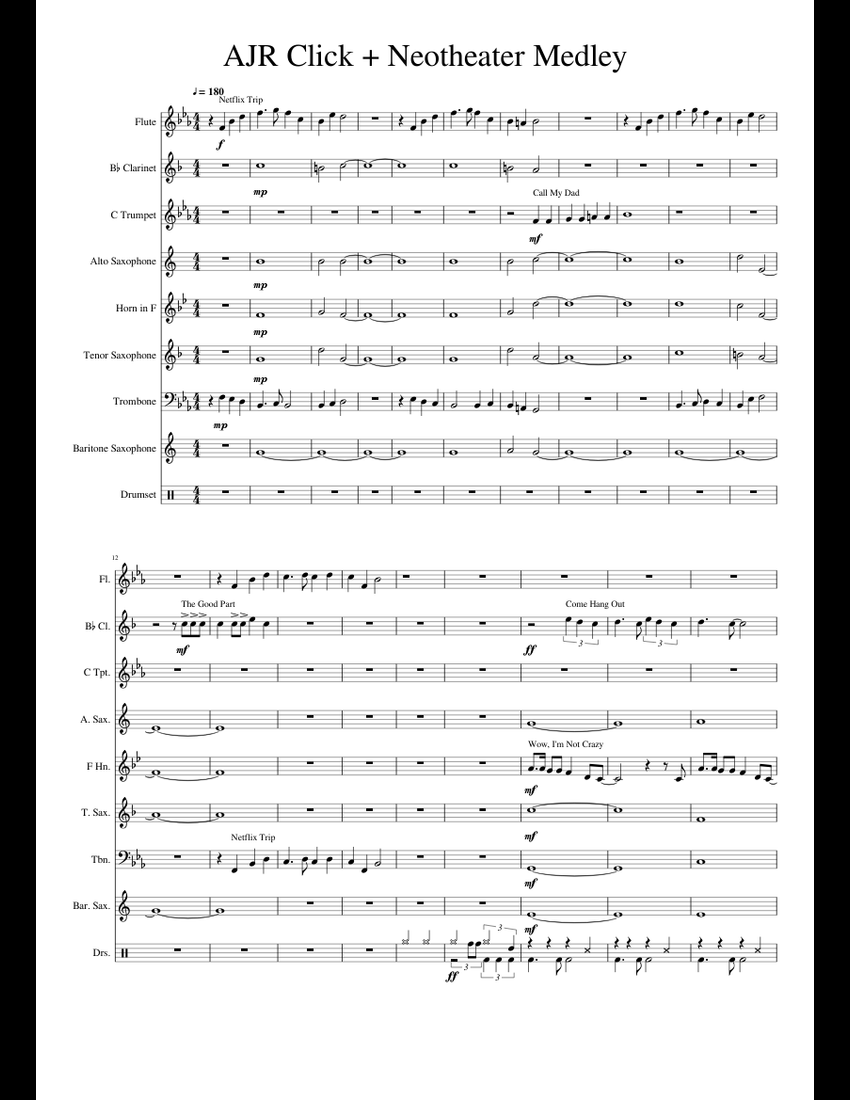 AJR Click + Neotheater Medley sheet music for Flute, Clarinet, Trumpet ...