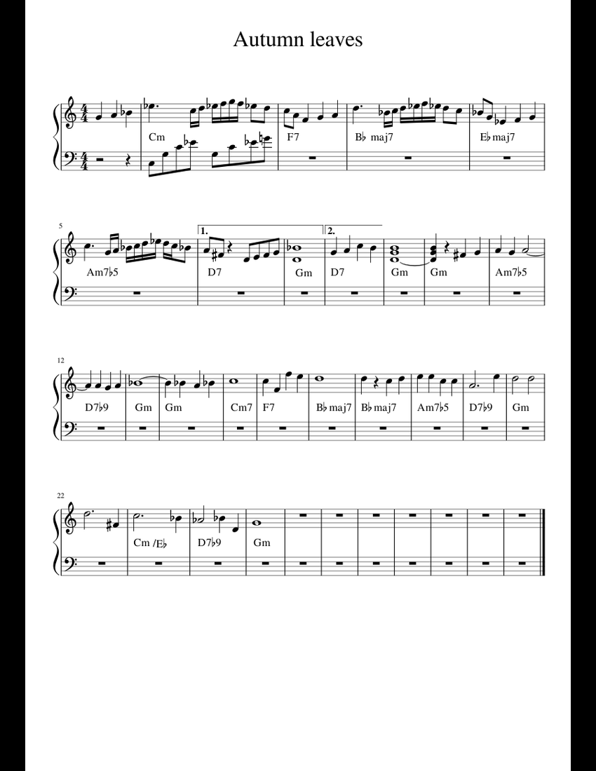 Autumn leaves sheet music for Piano download free in PDF or MIDI