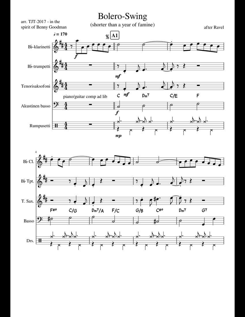 Bolero Swing C TJT jam sheet music for Clarinet, Trumpet, Tenor ...