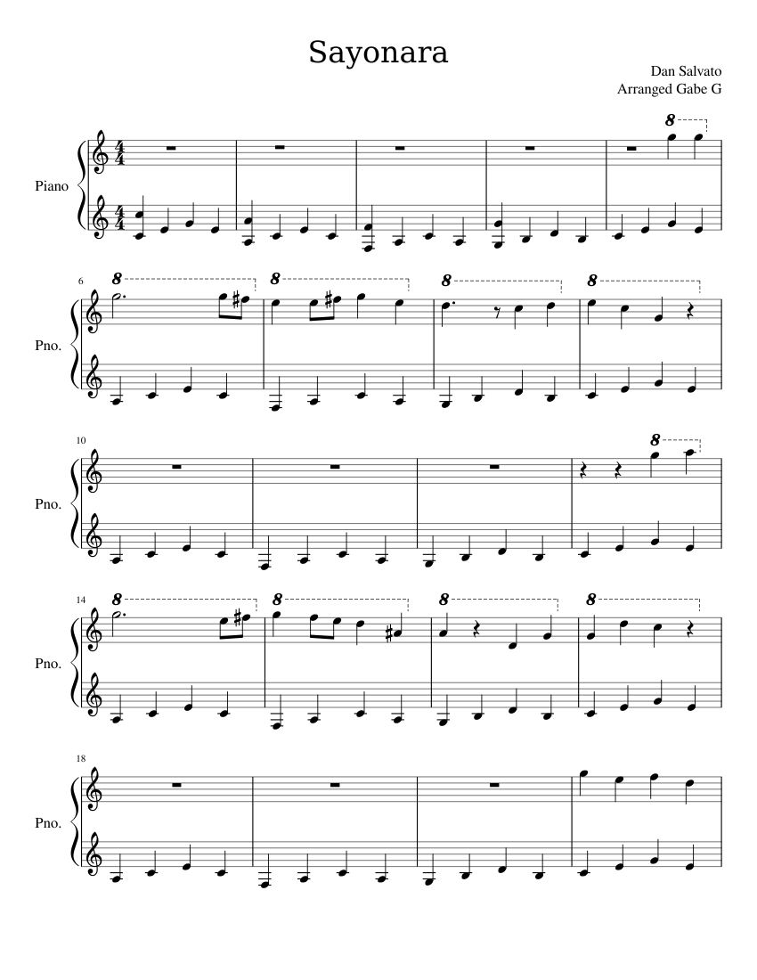 Sayonara Sheet music for Piano | Download free in PDF or MIDI ...