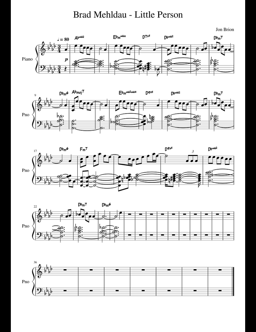 Brad Mehldau - Little Person sheet music for Piano, Bass download free ...