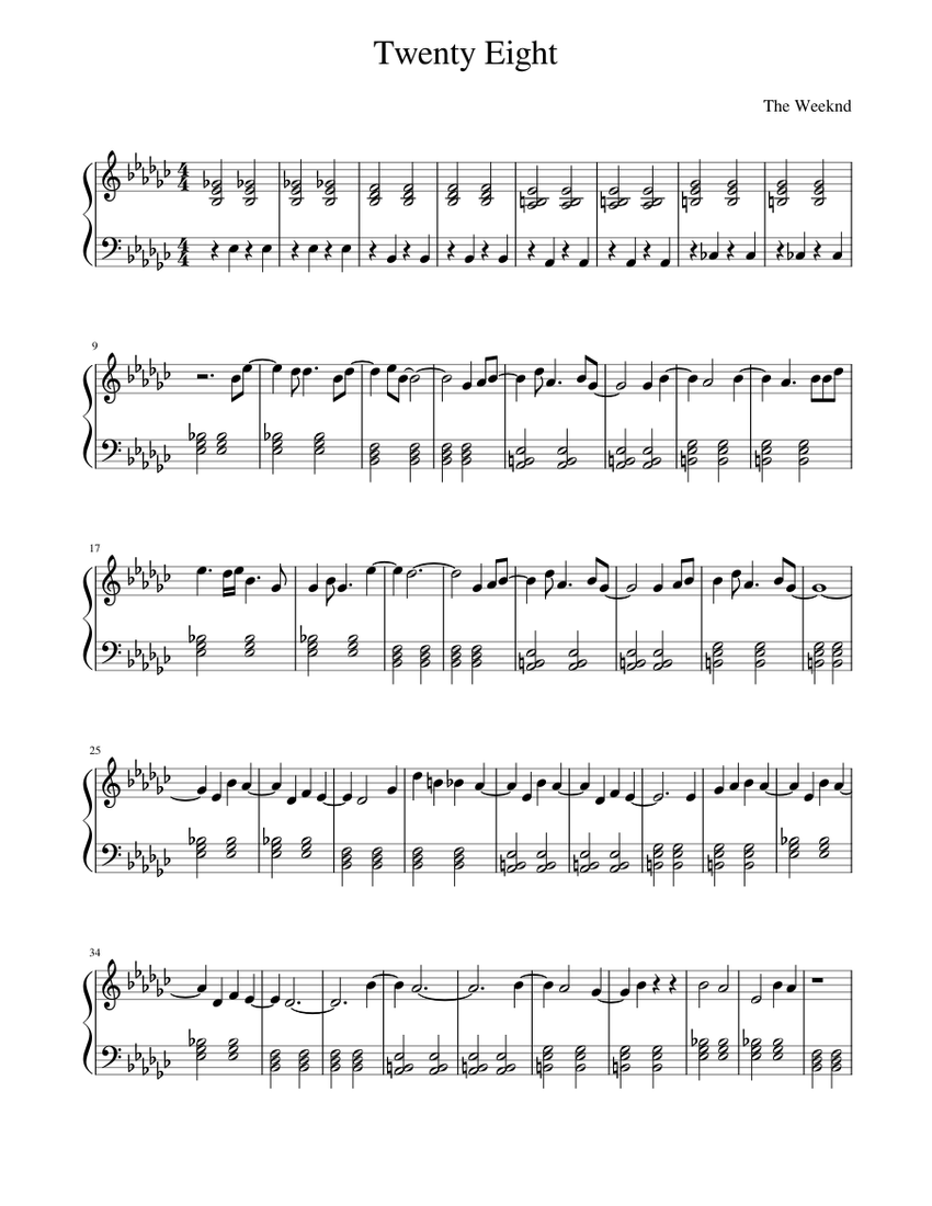 Twenty Eight - The Weeknd Sheet music for Piano (Solo) | Musescore.com