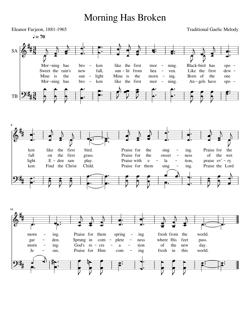 Morning Has Broken SATB sheet music for Voice download free in PDF or MIDI