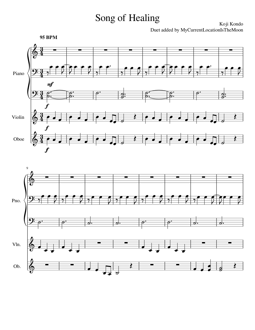 Song of Healing Duet Sheet music for Piano, Violin, Oboe (Mixed Trio ...