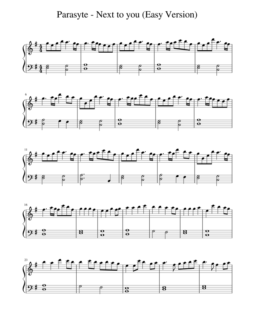 Parasyte Next to you Easy Version sheet music for Piano download free ...