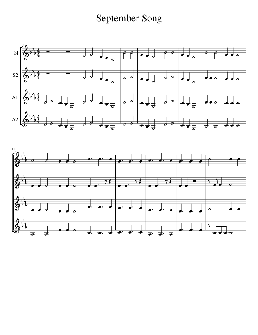 September Song Sheet music for Flute, Clarinet, Oboe, Bassoon ...