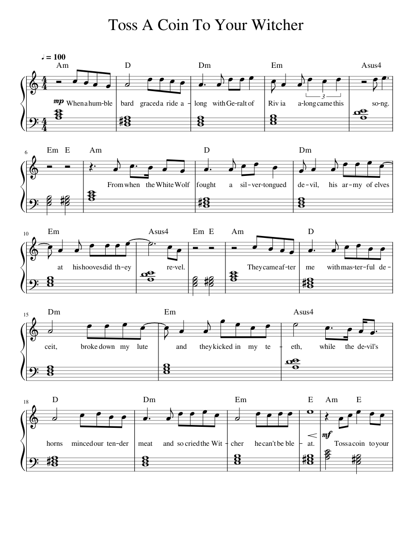 Toss A Coin To Your Witcher Sheet music for Piano (Solo) | Musescore.com