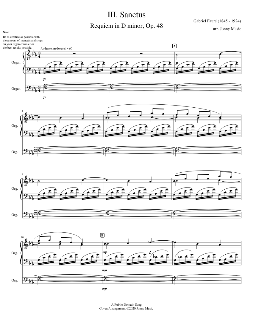 III. Sanctus (From G. Faure's Requiem, Op. 48) Organ Cover Sheet music ...