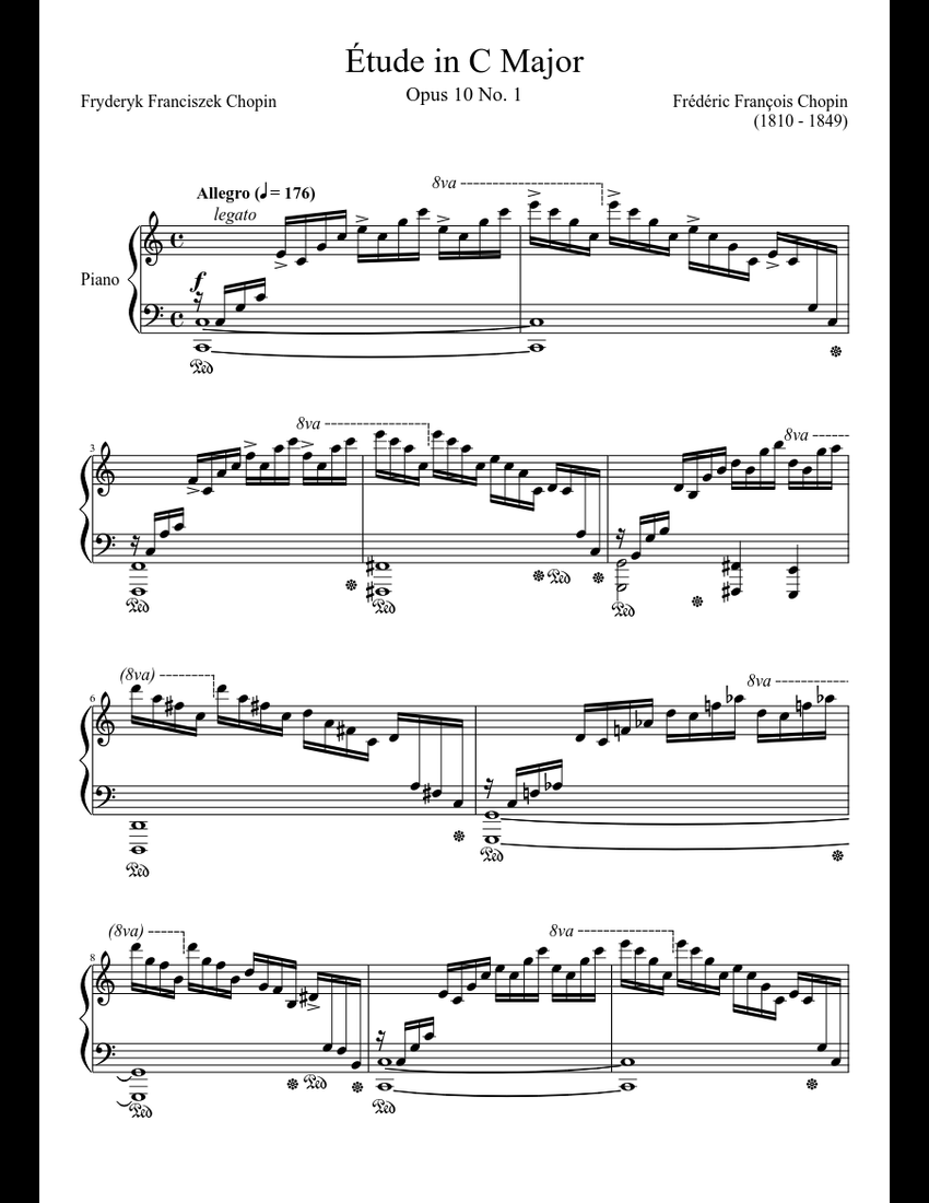 Étude Opus 10 No. 1 in C Major sheet music download free in PDF or MIDI