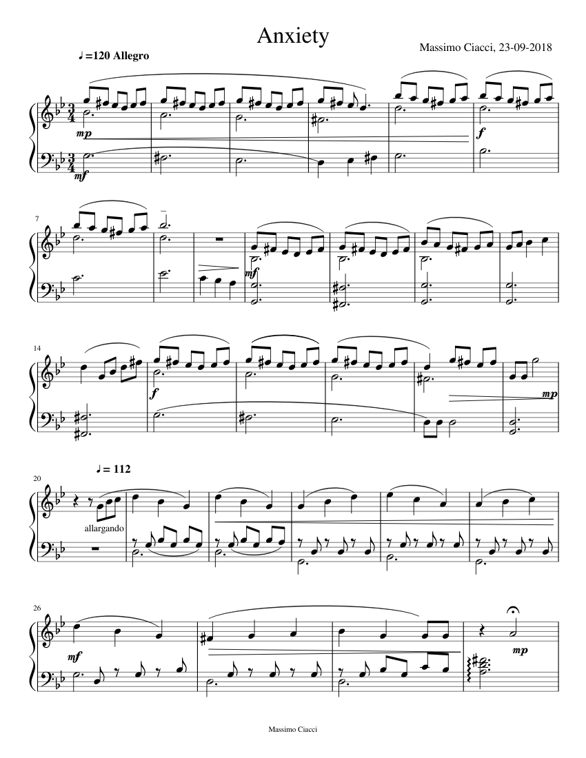 Anxiety Sheet music for Piano | Download free in PDF or MIDI ...
