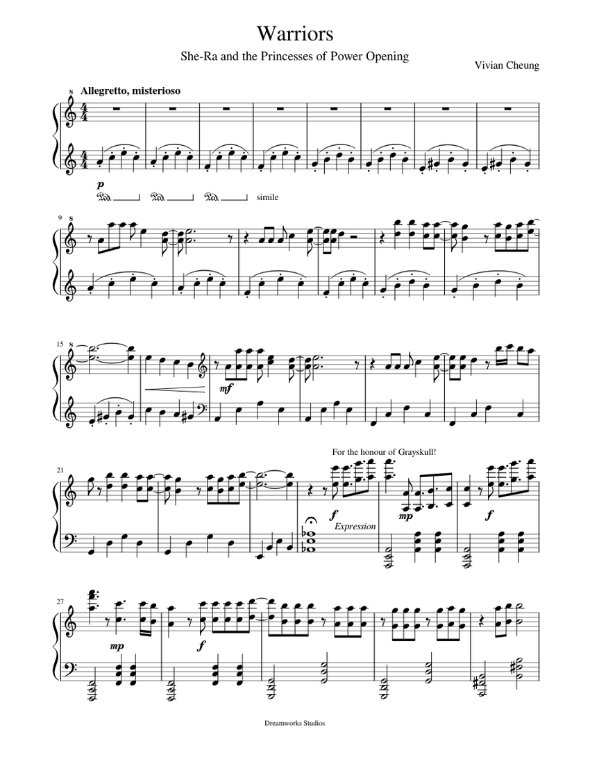 Warriors | She-Ra OP Piano arrangement Sheet music for Piano (Solo ...
