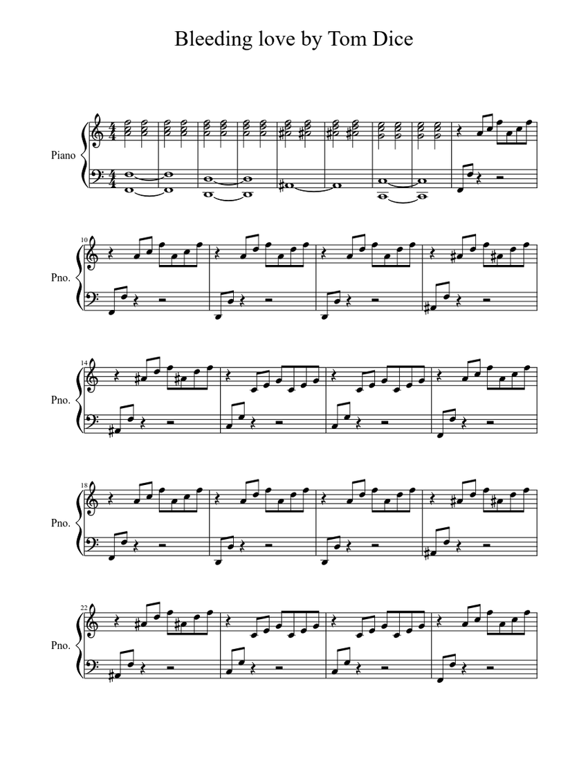 Bleeding love Sheet music | Download free in PDF or MIDI | Musescore.com
