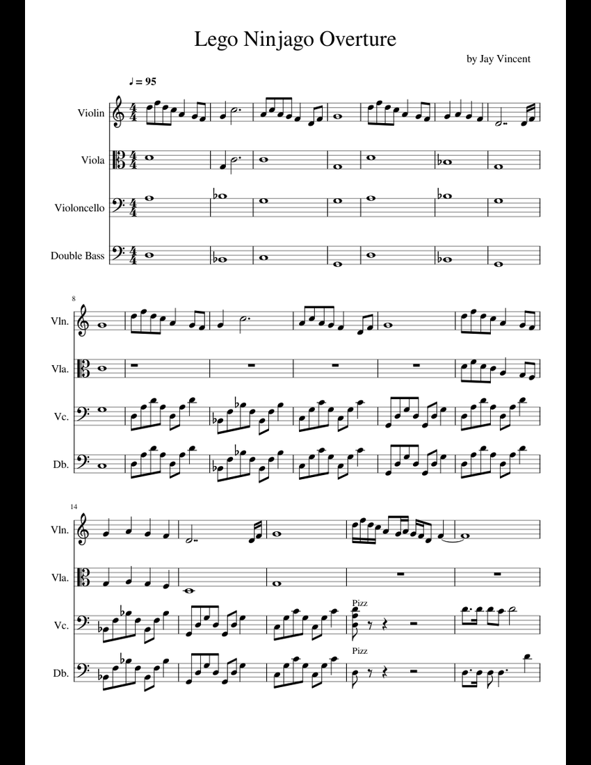 Lego Ninjago Overture sheet music for Violin, Viola, Cello, Contrabass ...