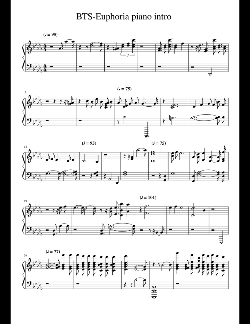 BTS-Euphoria piano intro sheet music for Piano download free in PDF or MIDI