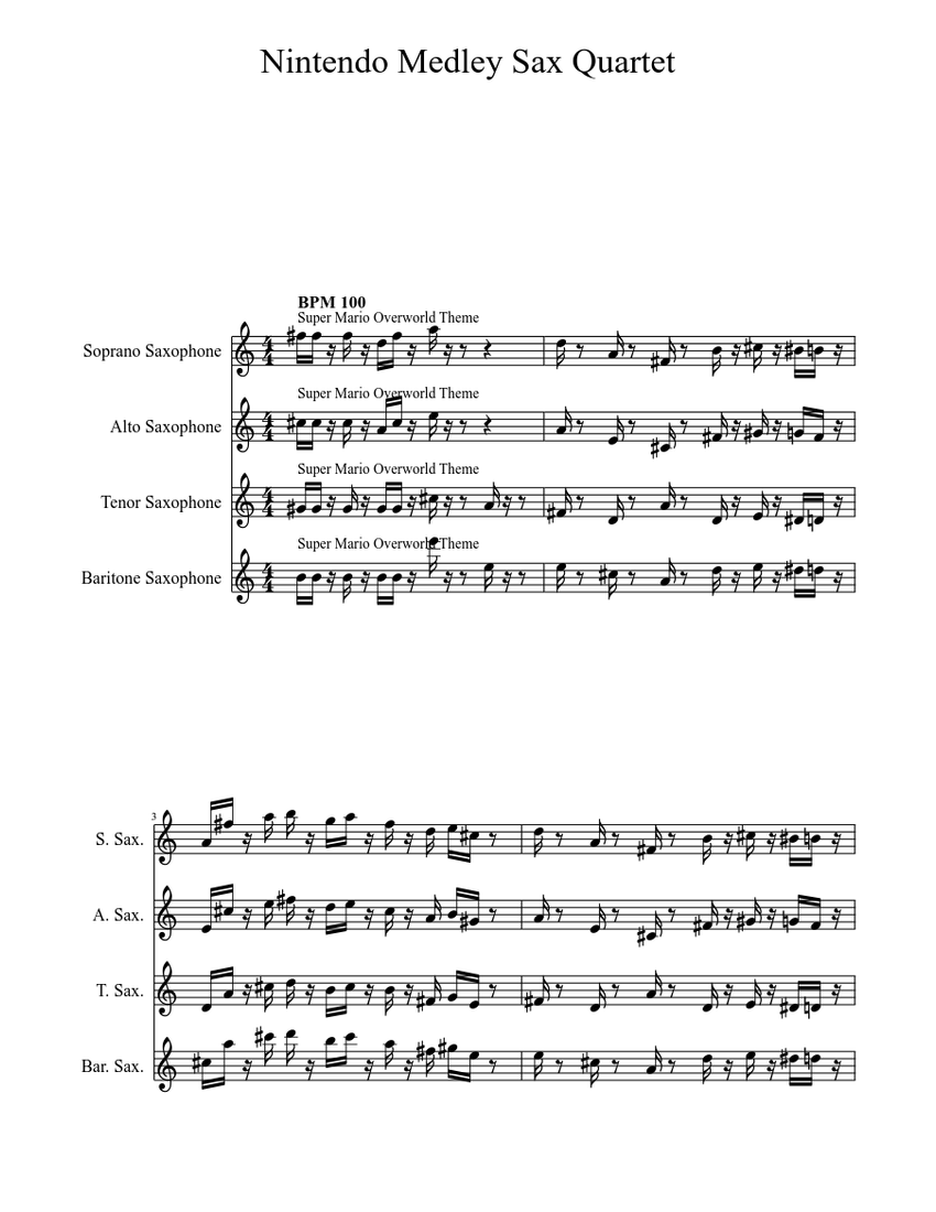 Nintendo Medley for Sax Quartet Sheet music | Musescore.com