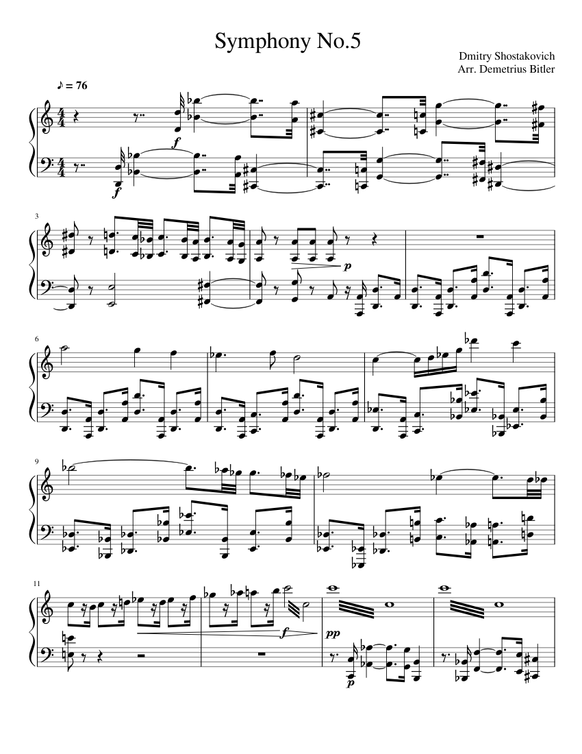 Symphony No 5, 1st Movement by Dmitri Shostakovich (Solo Piano) sheet music for Piano download ...