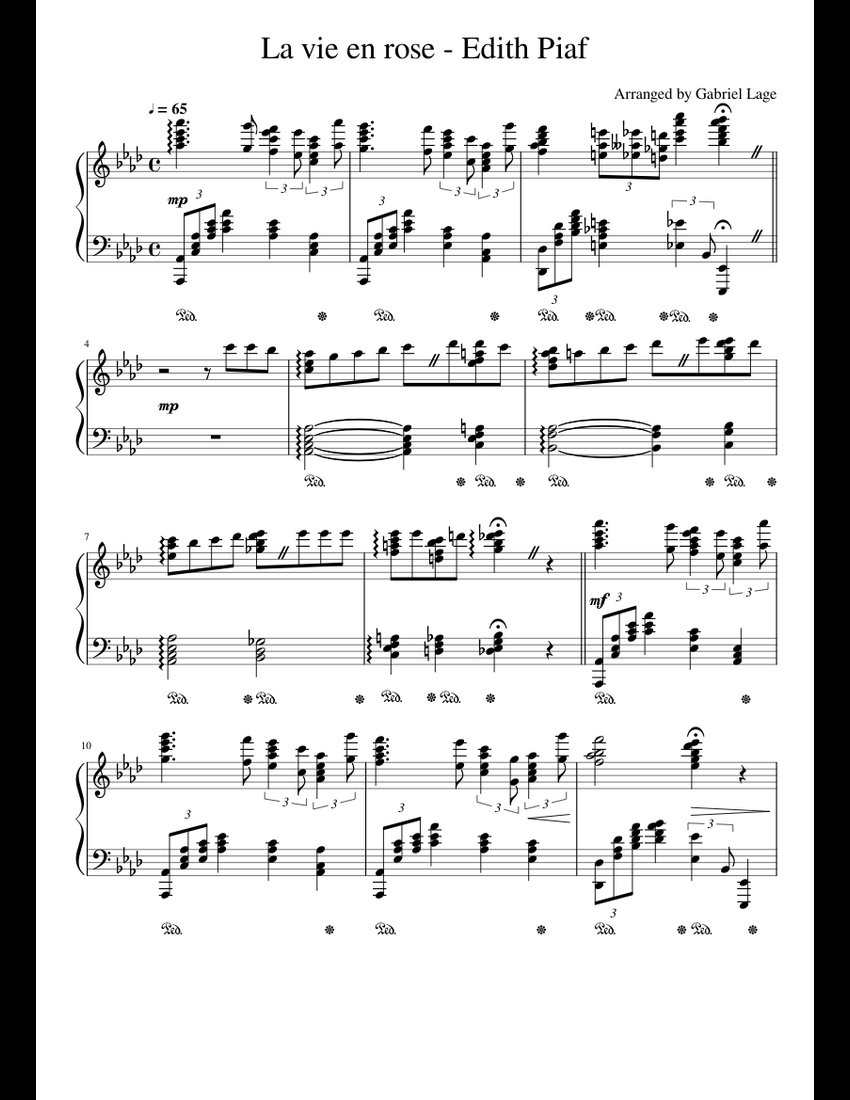 La vie en rose - Edith Piaf sheet music for Piano download free in PDF ...