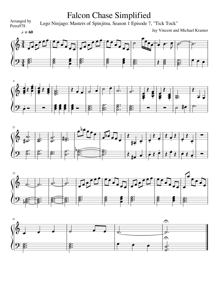 Falcon Chase Easy Piano Version Lego Ninjago Sheet music for Piano ...