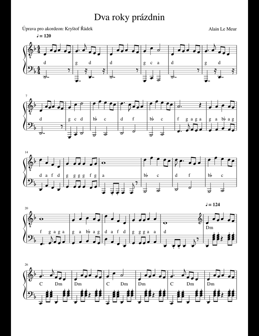 Dva roky prázdnin sheet music for Piano download free in PDF or MIDI