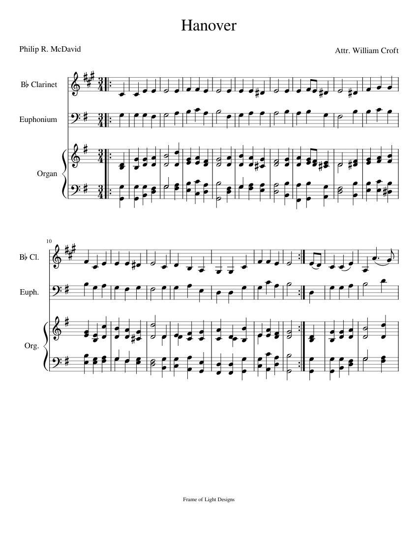 Hanover Sheet music for Clarinet (In B Flat), Euphonium, Organ ...