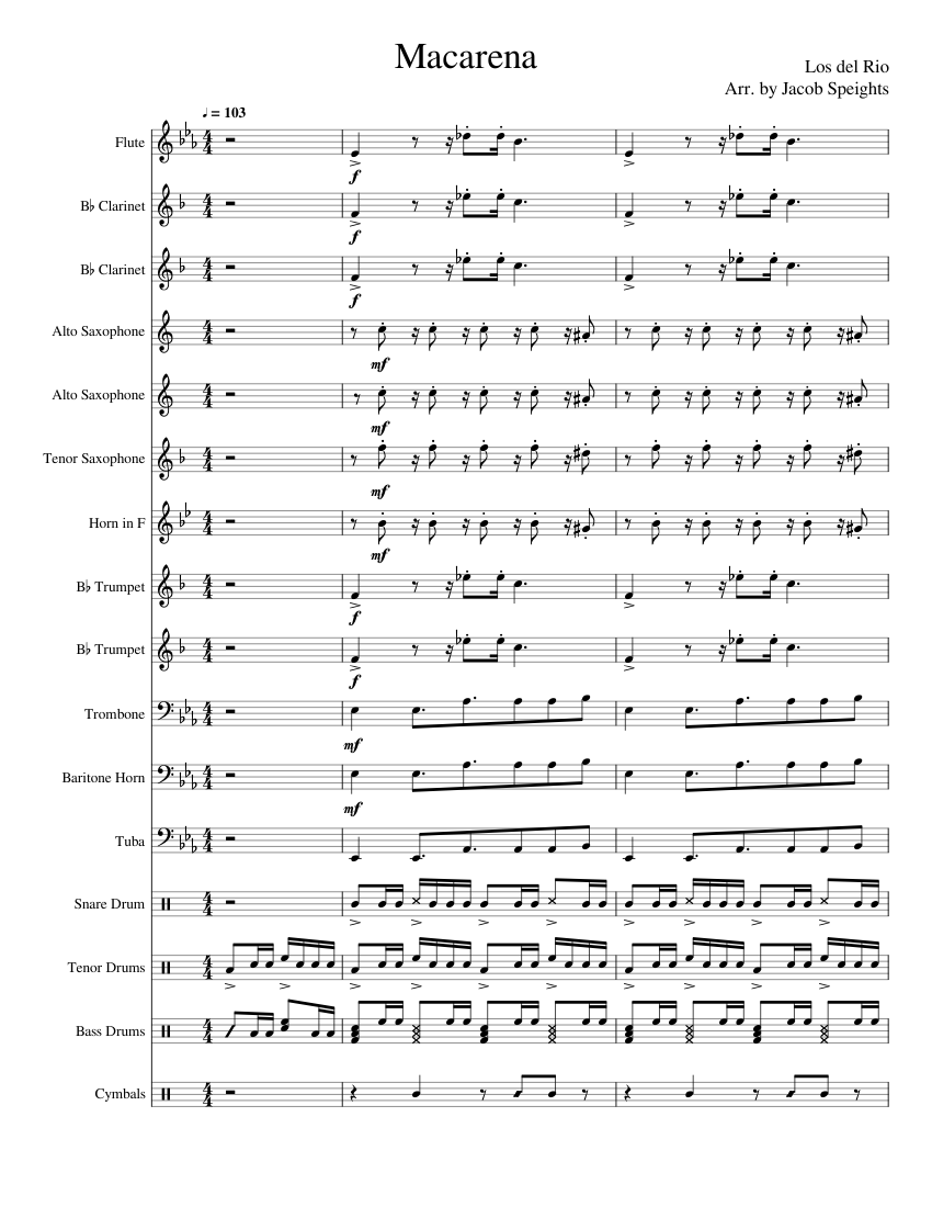 Los del Rio - Macarena (Pep Band) Sheet music for Flute, Clarinet, Alto ...