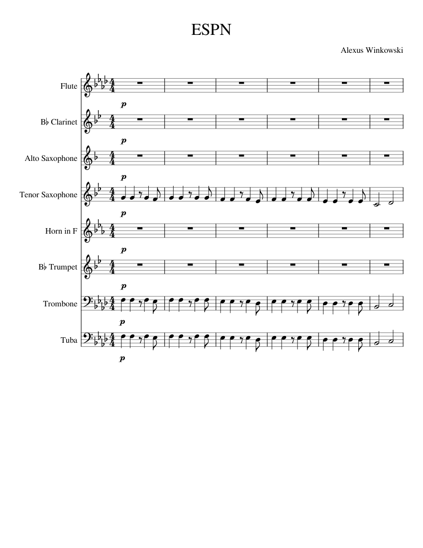 ESPN Sheet music for Flute, Clarinet, Alto Saxophone, Tenor Saxophone ...