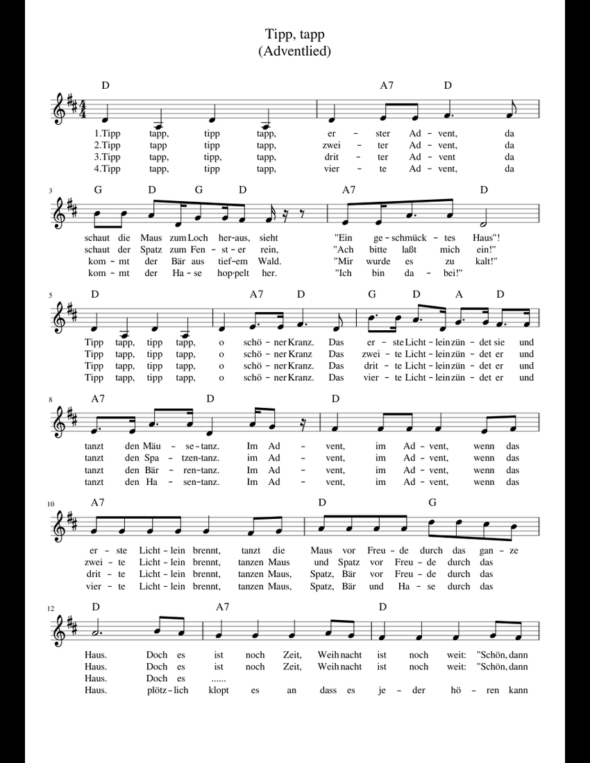 Tipp tapp Adventlied sheet music for Piano download free in PDF or MIDI