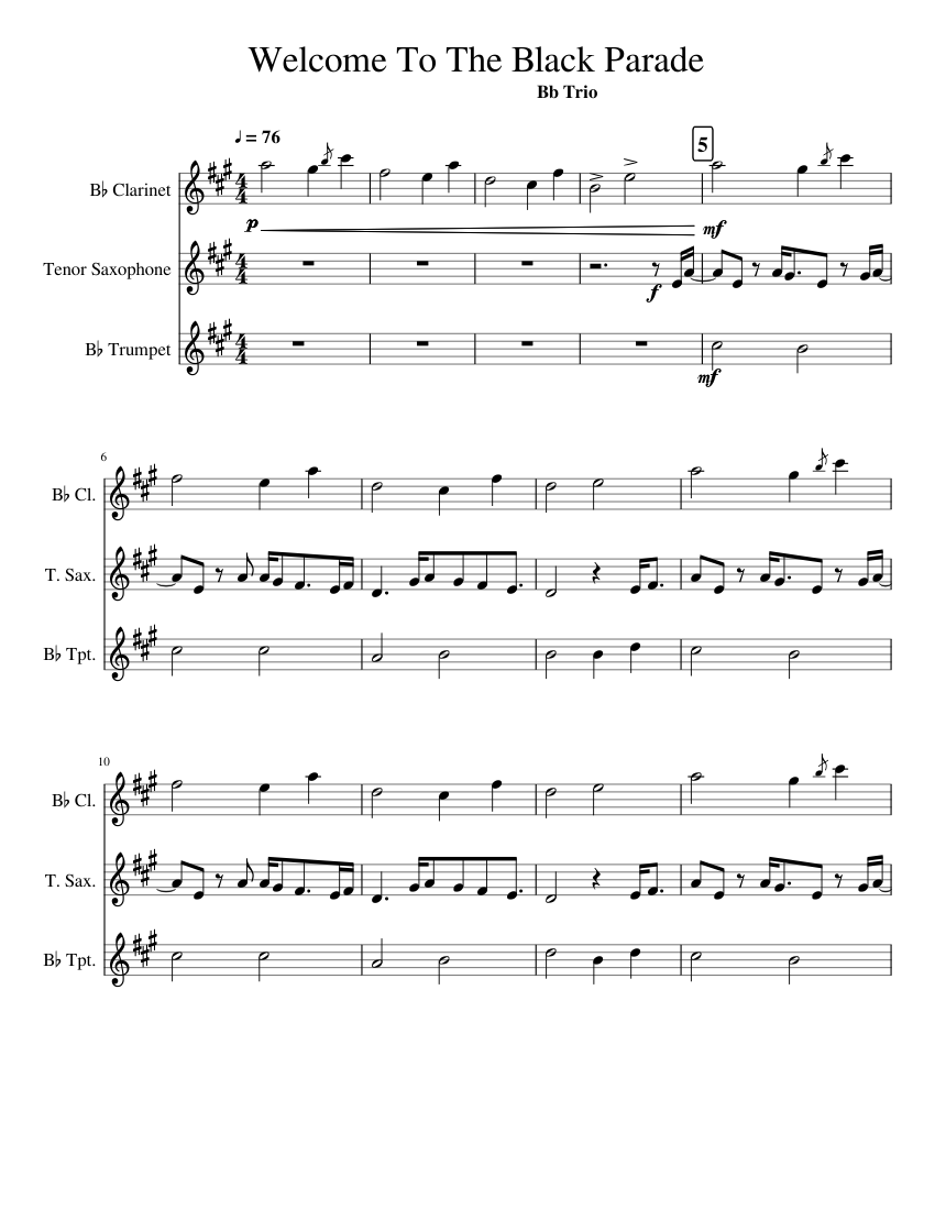 Welcome To The Black Parade - Bb Trio (Vers.2) sheet music for Clarinet ...