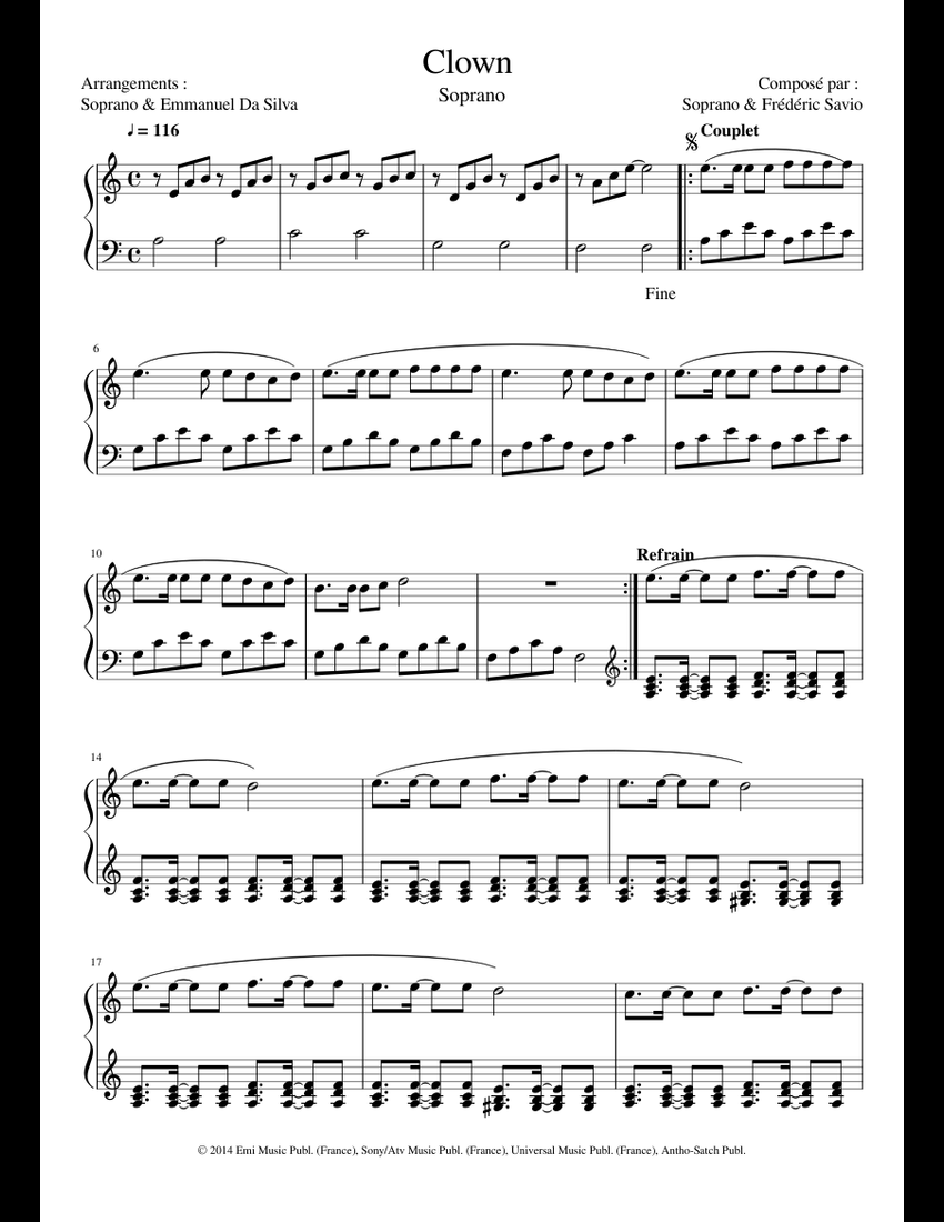 Clown - Soprano sheet music for Piano download free in PDF or MIDI