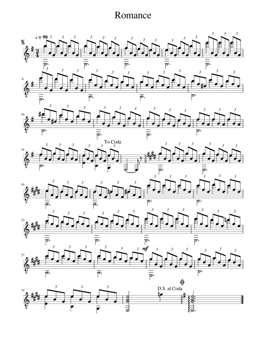 Romance Sheet music for Guitar | Download free in PDF or MIDI ...