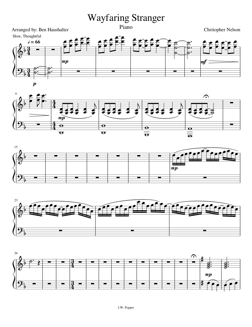 Wayfaring Stranger Sheet music for Piano | Download free in PDF or MIDI ...