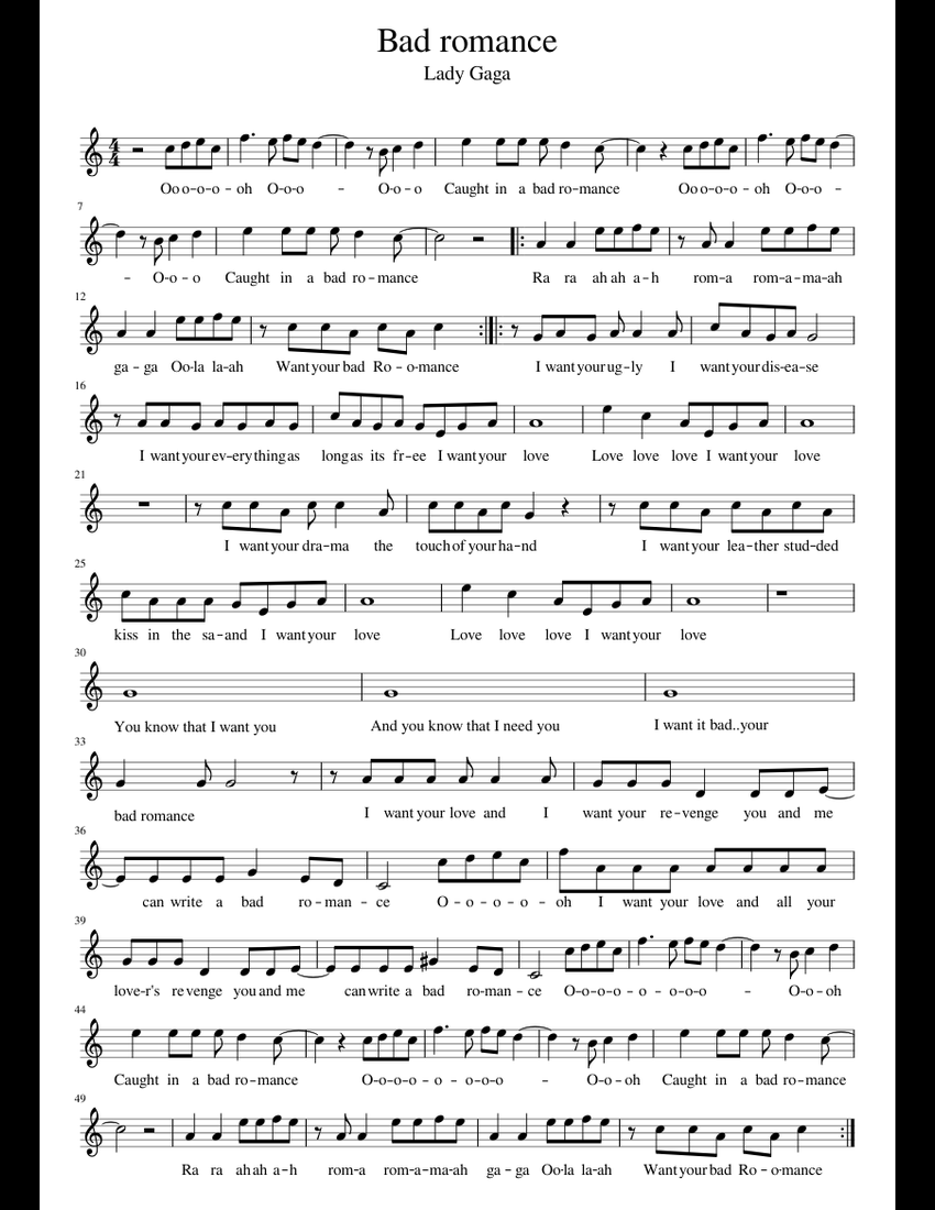 Bad romance-Lady Gaga sheet music for Violin download free in PDF or MIDI