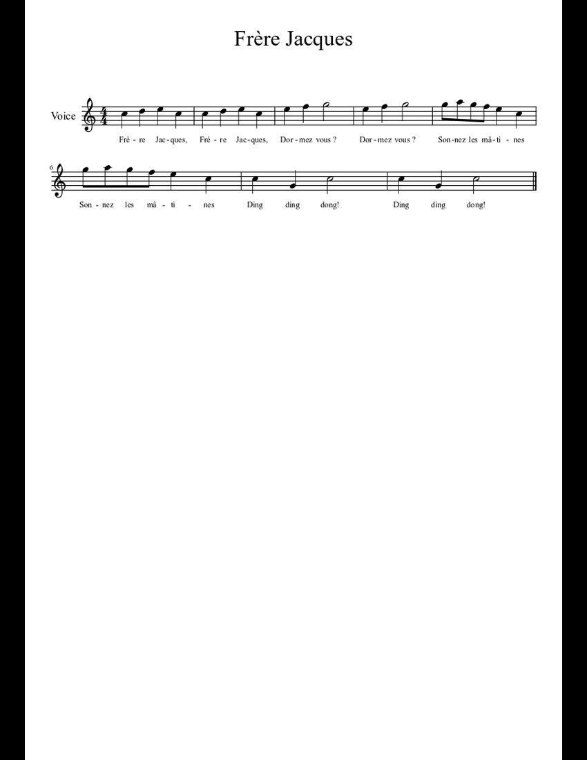 Frère Jacques sheet music download free in PDF or MIDI