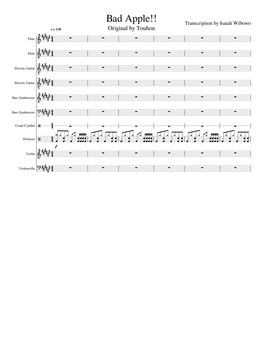 Bad Apple!! Sheet music for Violin, Flute, Drum Group, Cello & more ...